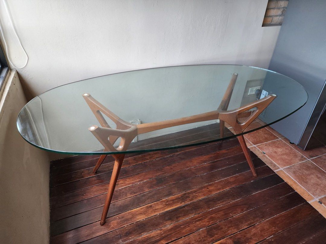 Custom made tempered glass dining table (6 pax), Furniture & Home ...