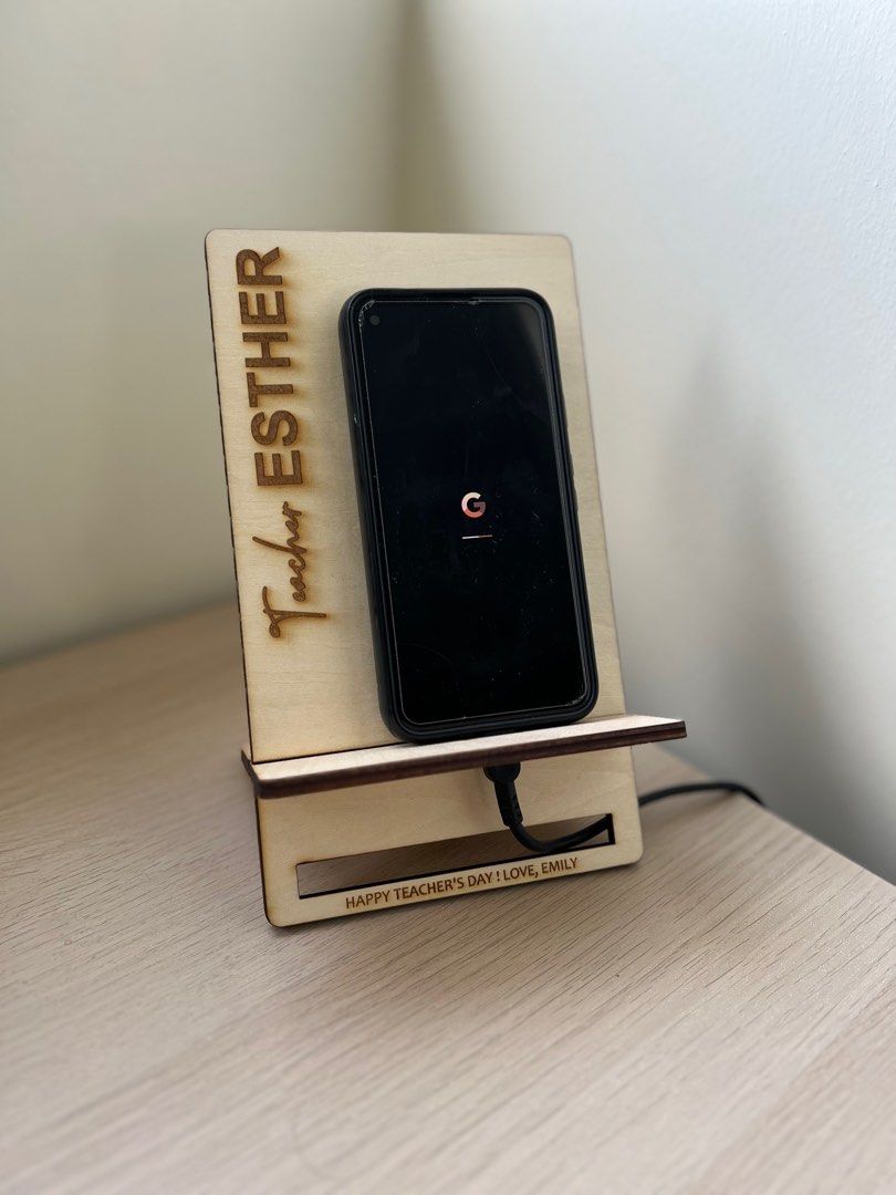 Custom wooden phone stand with engraved name and message, Men's Fashion ...