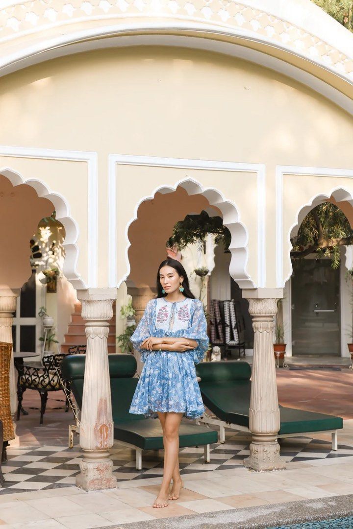 Daughters of India Jaya Mini Dress - Juniper, Women's Fashion, Dresses & Sets, Dresses on Carousell