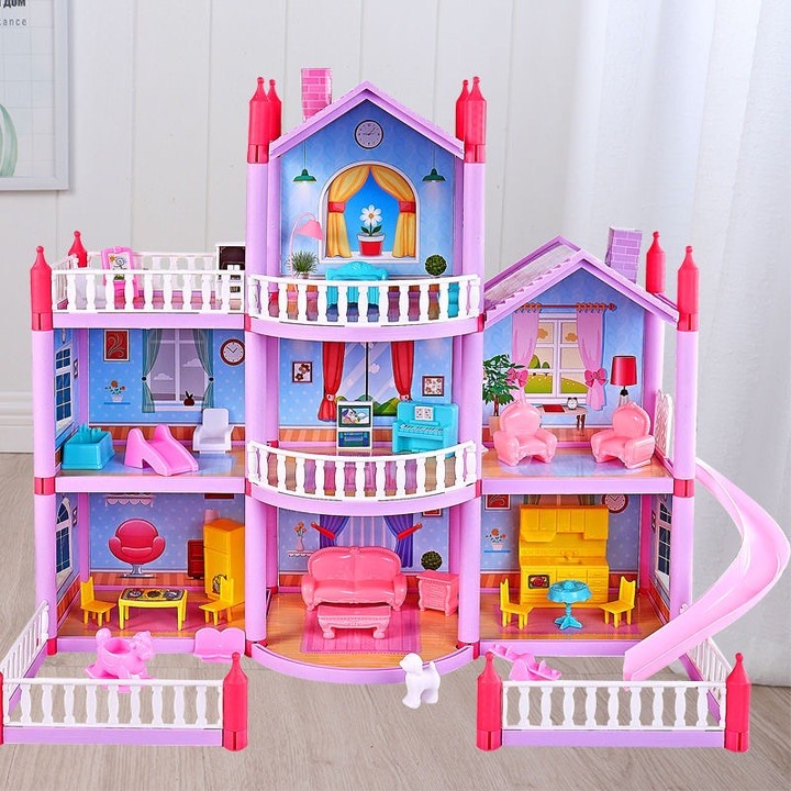 DIY Princess Big Villa Dollhouses Kit Pink Castle House Kit Assembled ...