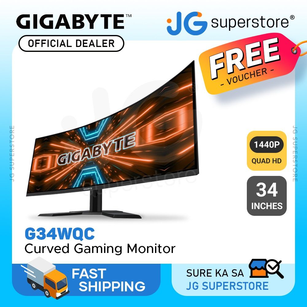 GIGABYTE G34WQC 34" 1440p QHD Curved Gaming Monitor with 144Hz Refresh ...