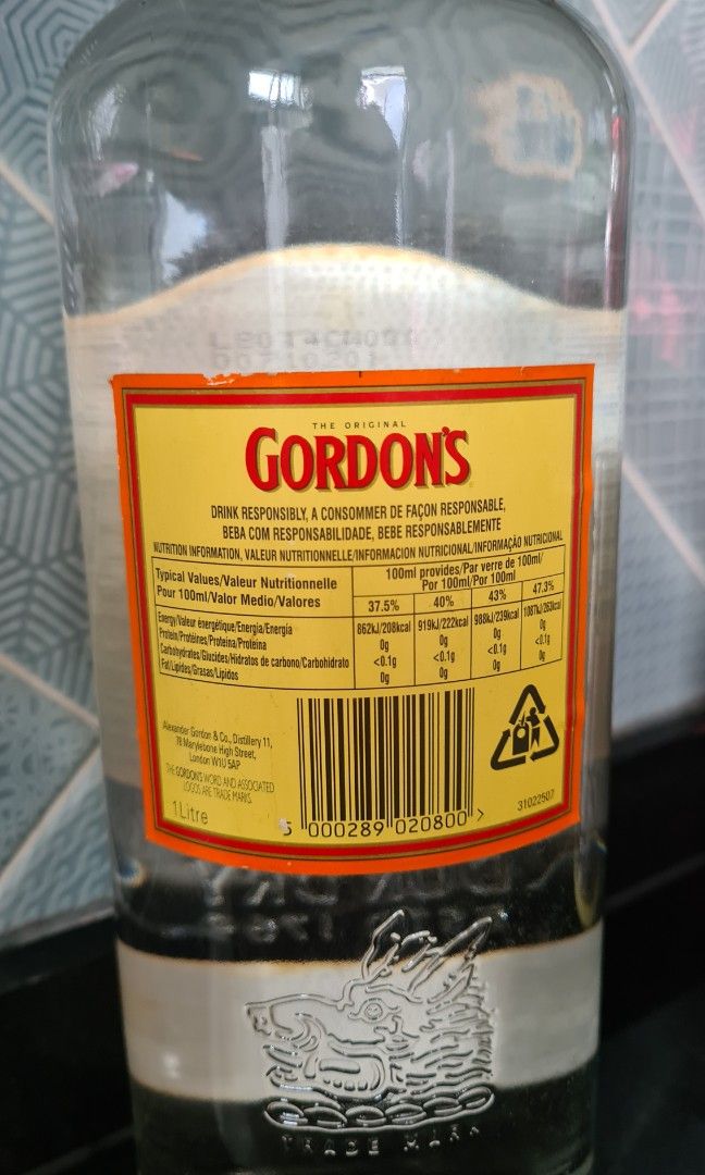 *New* Gordon London Dry Gin 1Ltr, Food & Drinks, Alcoholic Beverages on ...