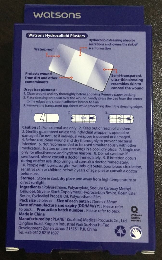 Hydrocolloid plasters (Watsons brand) - 9 pcs, Health & Nutrition ...