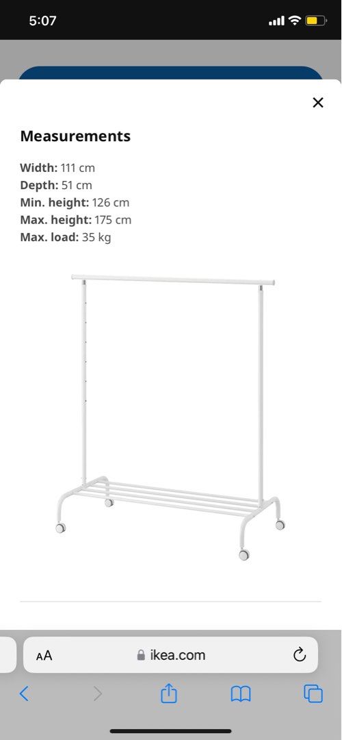 IKEA Rigga Clothes Rack clothes hanging rail for extra clothes in ...