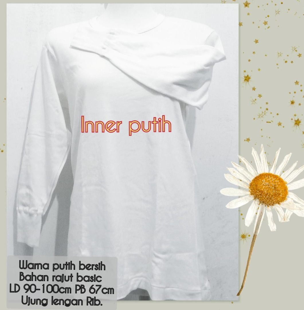 INNER BASIC PUTIH LENGAN PANJANG RIB, Fesyen Wanita, Muslim Fashion ...