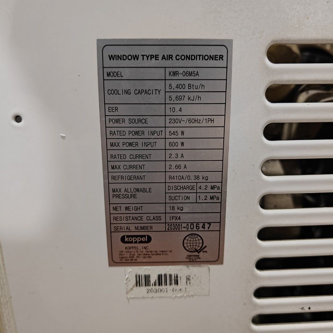 Koppel 0.6 HP Manual Window Type Aircon, TV & Home Appliances, Air ...