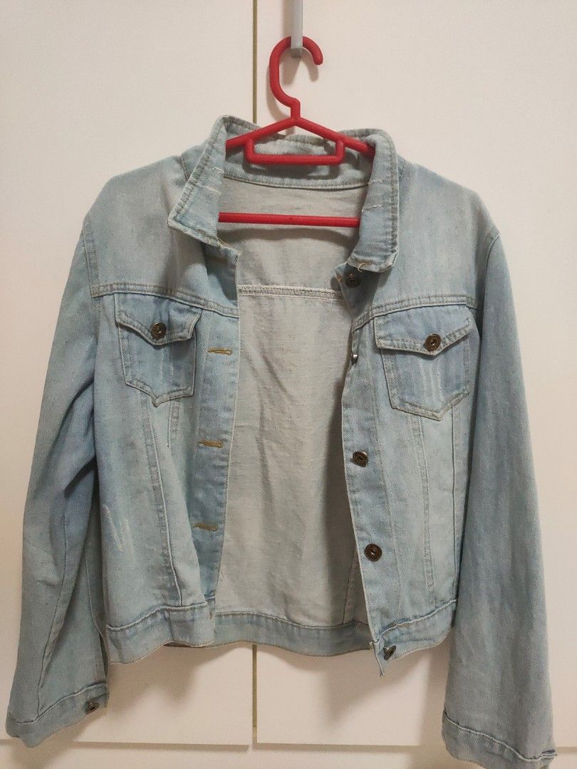 light blue denim jacket, Women's Fashion, Coats, Jackets and Outerwear ...