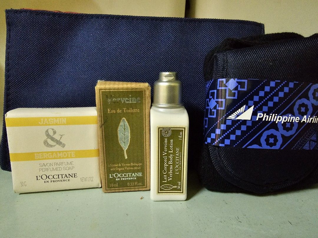 L'Occitane Philippine Airlines Pouch with lotion, cologne, soap on ...