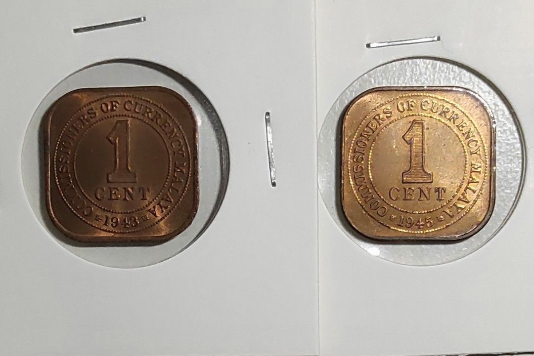 Malaya ww2 high grade 1943 1945 bronze 1 cent square old coins ...