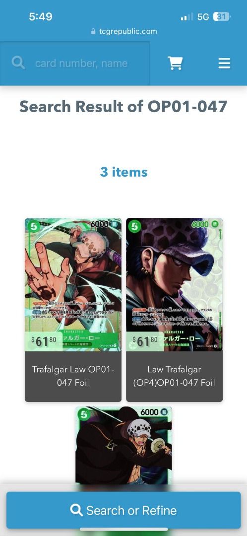 One Piece Trading Card - Trafalgar Law (OP04)OP01-047 Secret Rare Parallel Japanese, Hobbies ...