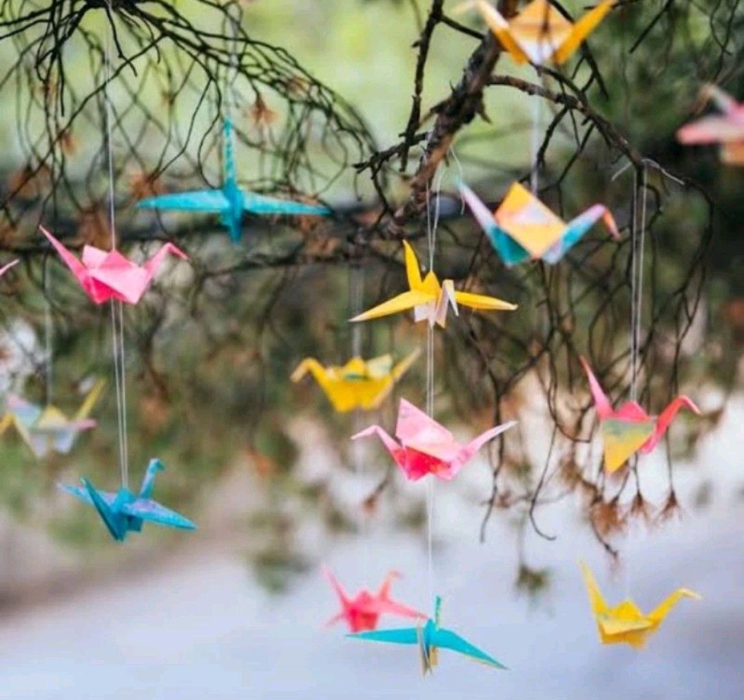 origami hewan angsa burung bangau hiasan dinding jepang kertas lipat ...