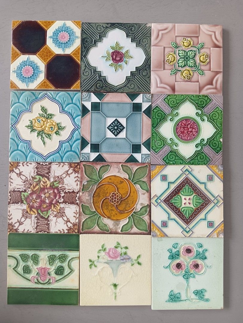 PERANAKAN MAJOLICA ART NOUVEAU VINTAGE JAPAN Tile Porcelain Ceramic ...