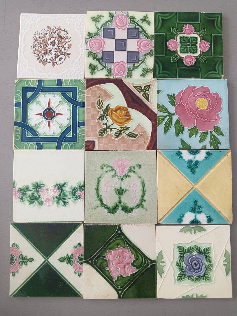 PERANAKAN MAJOLICA ART NOUVEAU VINTAGE JAPAN Tile Porcelain Ceramic ...