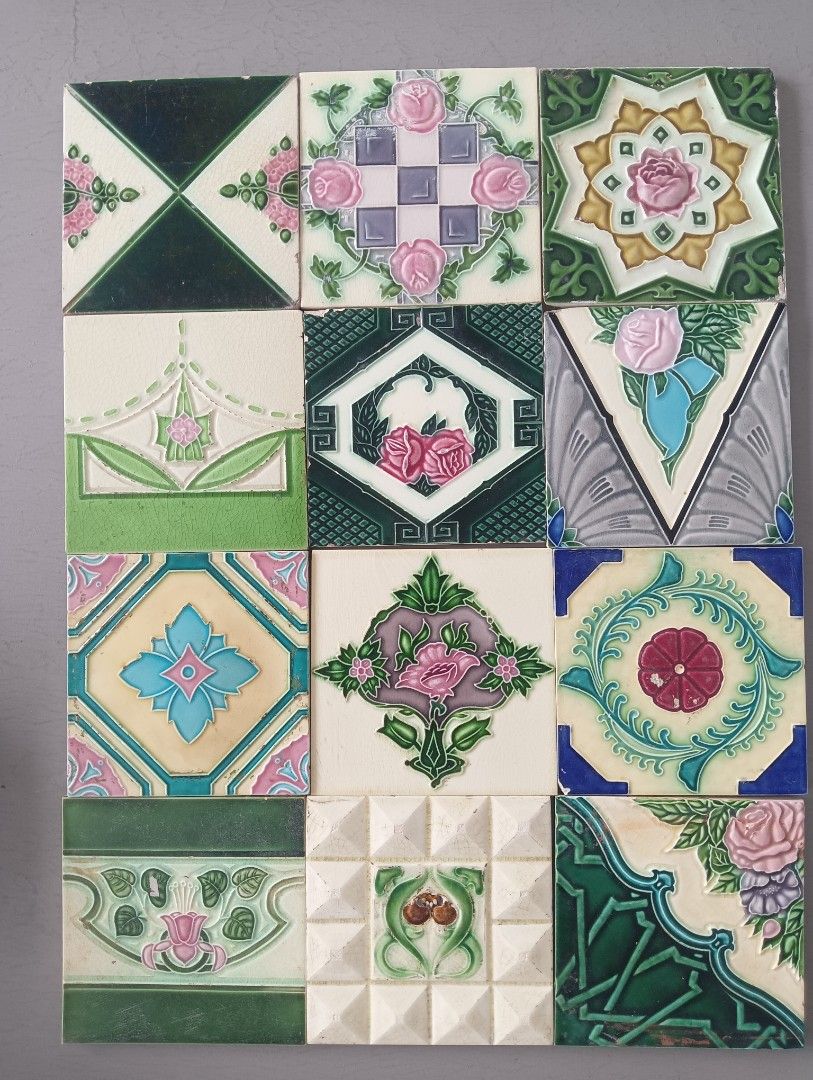 PERANAKAN MAJOLICA ART NOUVEAU VINTAGE JAPAN Tile Porcelain Ceramic ...