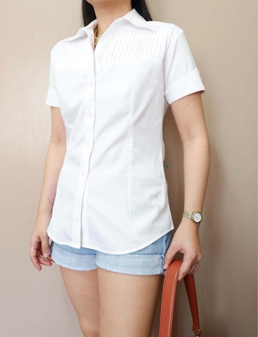 Polo blouse with pleats design Women s Fashion Tops Blouses on Carousell