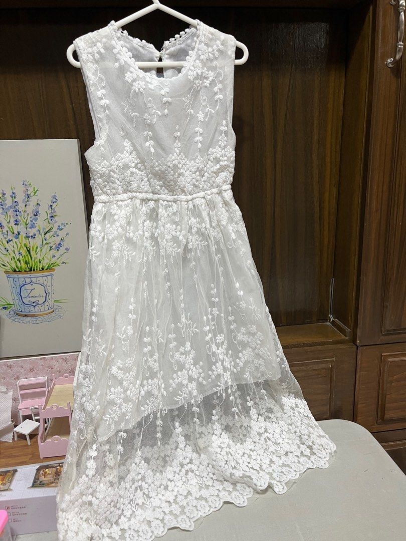 PURE WHITE flower network dress, Babies & Kids, Babies & Kids Fashion ...