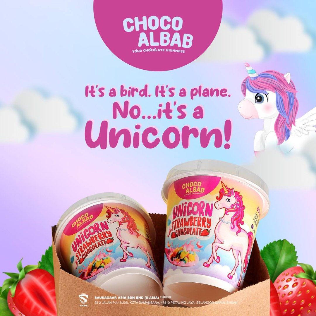 Unicorn Strawberry Chocolate Choco Albab, Food & Drinks, Packaged ...