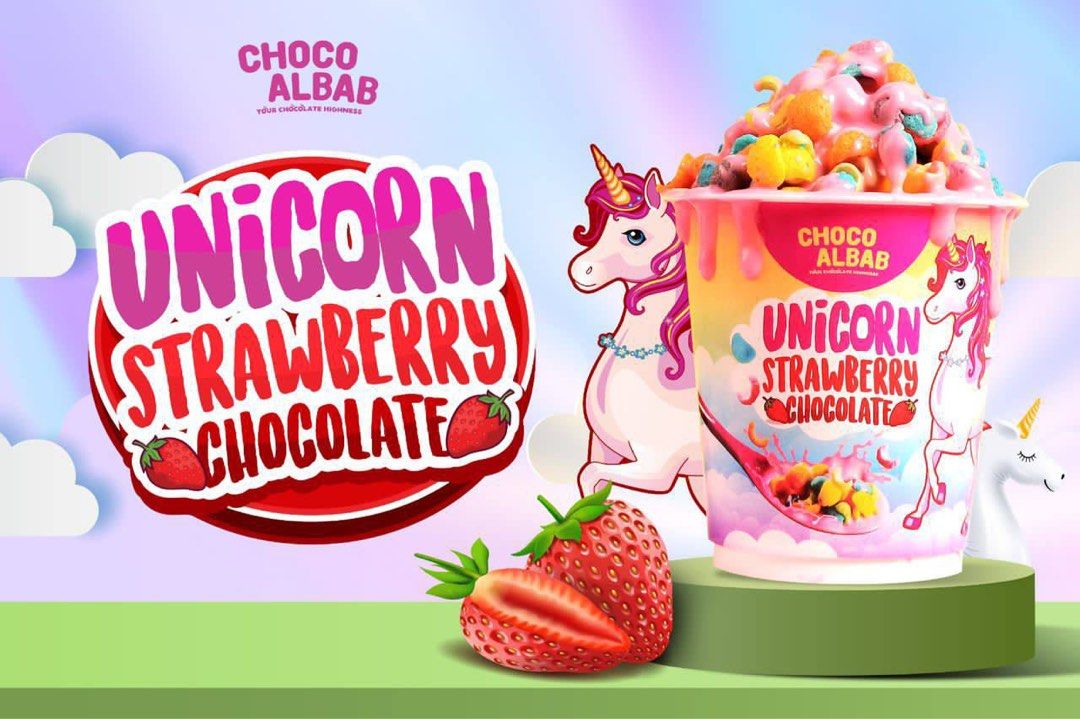 Unicorn Strawberry Chocolate Choco Albab, Food & Drinks, Packaged ...