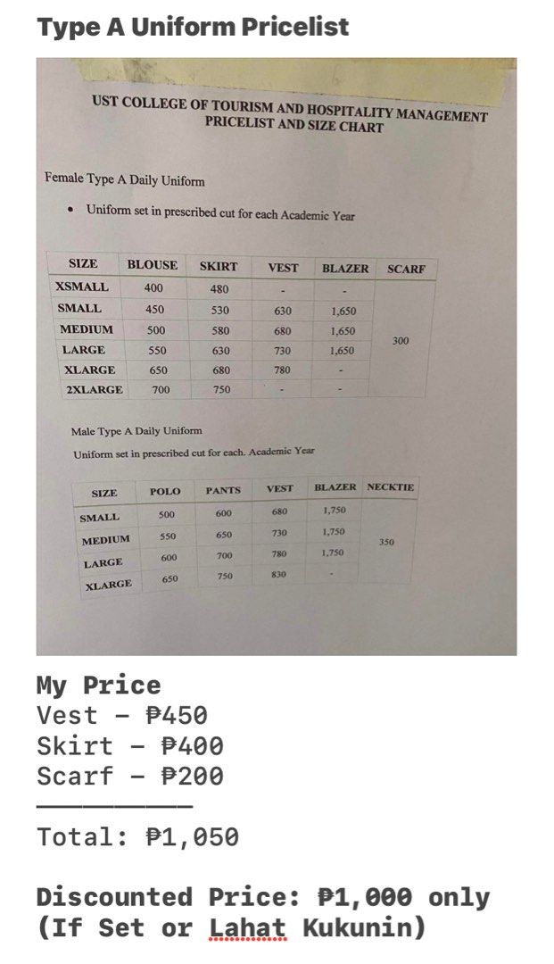 UST CTHM Female Type A Uniform Set on Carousell