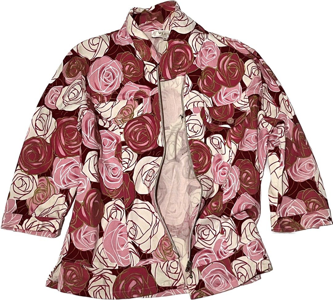 Vintage Pre-loved Pink Roses Denim Jacket, Women's Fashion, Coats ...
