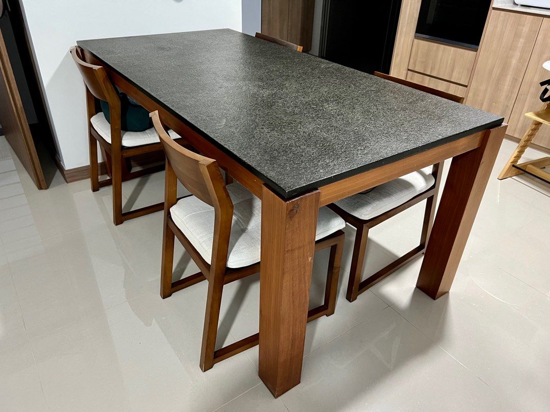 Wooden & Granite Dining Table Set, Furniture & Home Living, Furniture ...