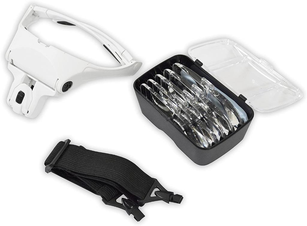 3007) EYEGLASS BRACKET/HEADBAND MAGNIFIER WITH 2 LED LIGHTS AND 5 ...