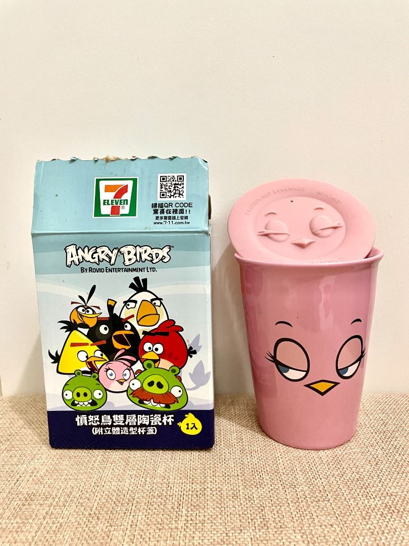 陶瓷杯｜7-11聯名 憤怒鳥 雙層陶瓷杯 AngryBirds 粉紅鳥 馬克杯 水杯, 家具及居家用品, 廚具和餐具, 水杯、水壺在旋轉拍賣