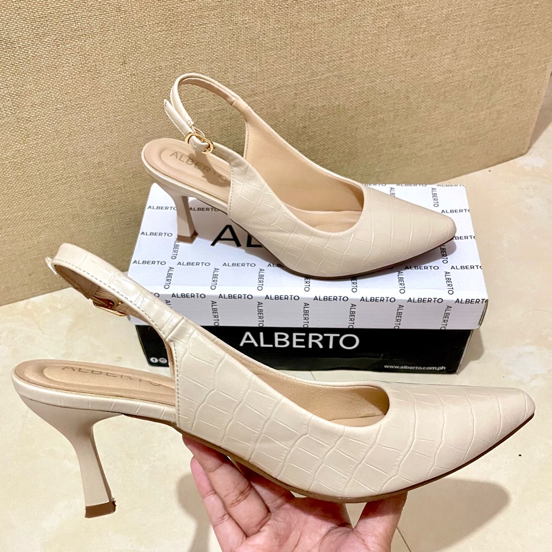 ALBERTO SLINGBACK HEELS (NUDE/CREAM) on Carousell