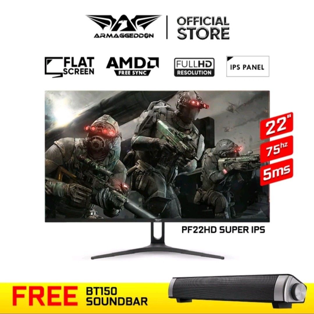 Armaggeddon Pixxel+ Pro PF22HD Super IPS Gaming Monitor | 75hz Refresh Rate | 5ms[*White Stock ...