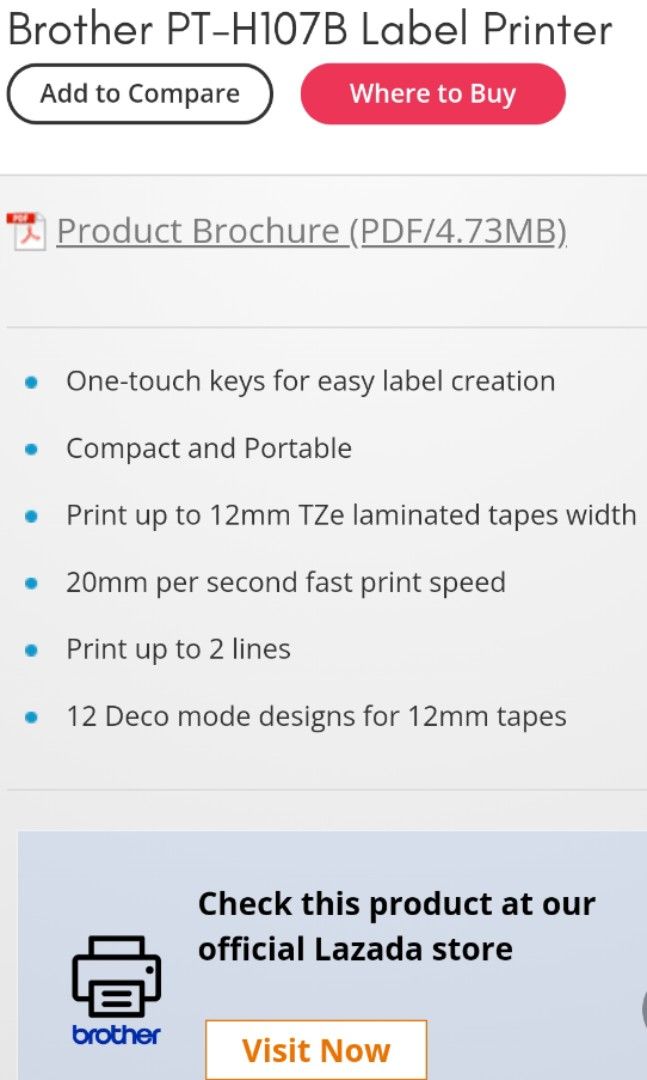 Brother PT-H107B Label Printer, Computers & Tech, Office & Business ...