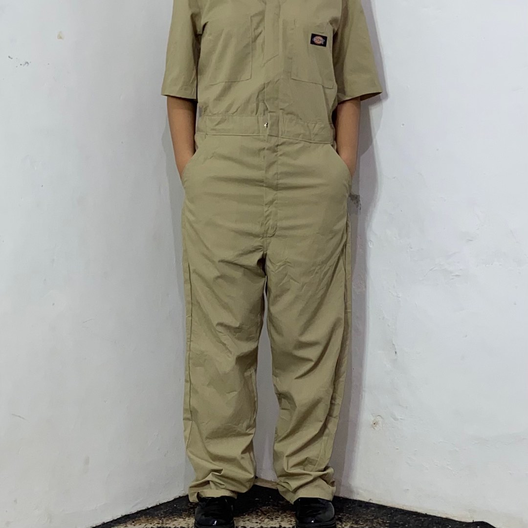 Coverall / wearpack/ overall dickies cream, Fesyen Wanita, Pakaian ...