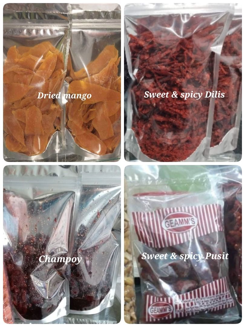 DRIED MANGO, SWEET & SPICY DILIS, SWEET & SPICY PUSIT, CHAMPOY on Carousell