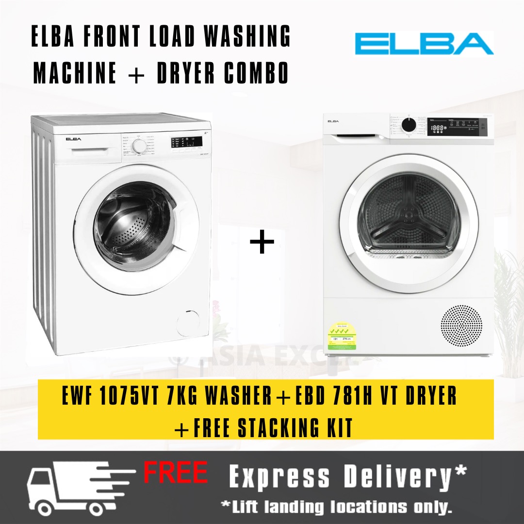 ELBA EWF 1075 VT 7KG FRONT LOAD WASHING MACHINE + ELBA EBD 781H VT HEAT ...