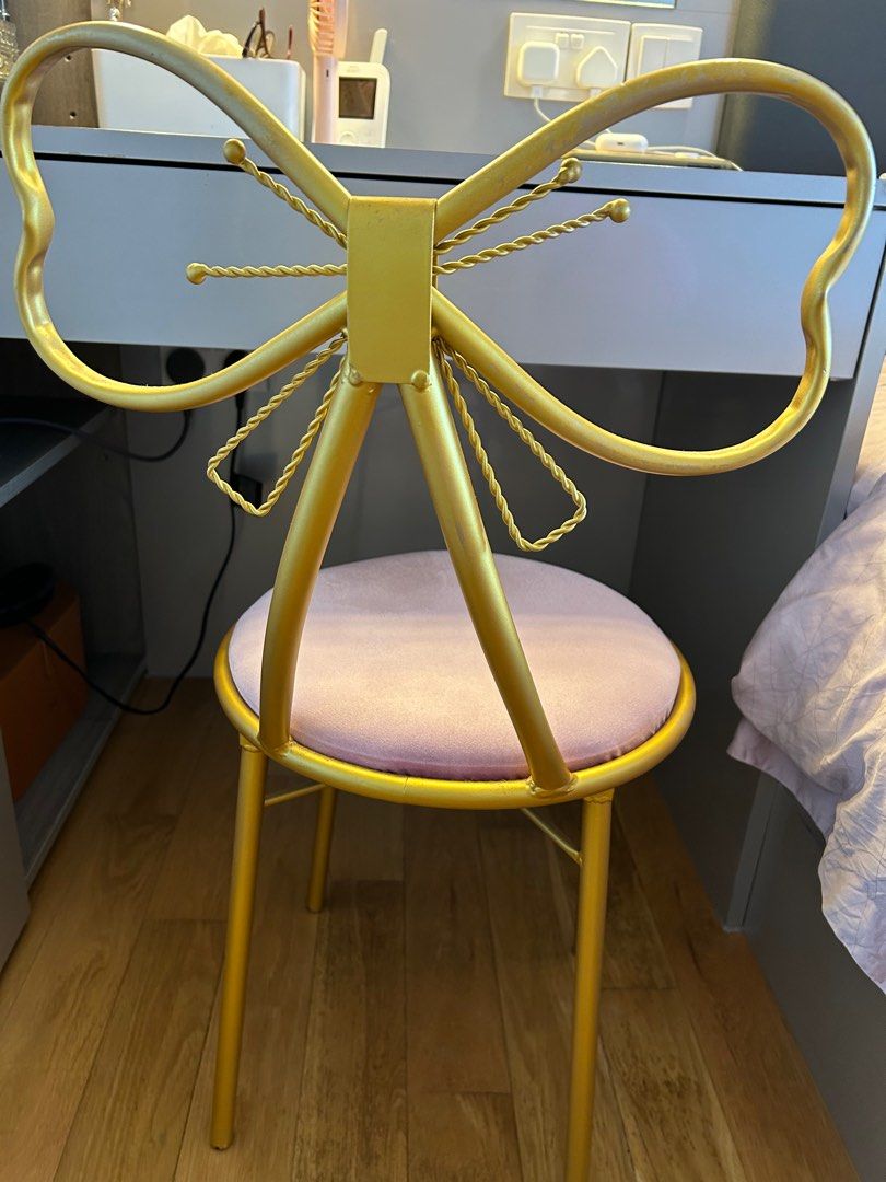 Gold and pink ribbon dressing table chair, Furniture & Home Living ...