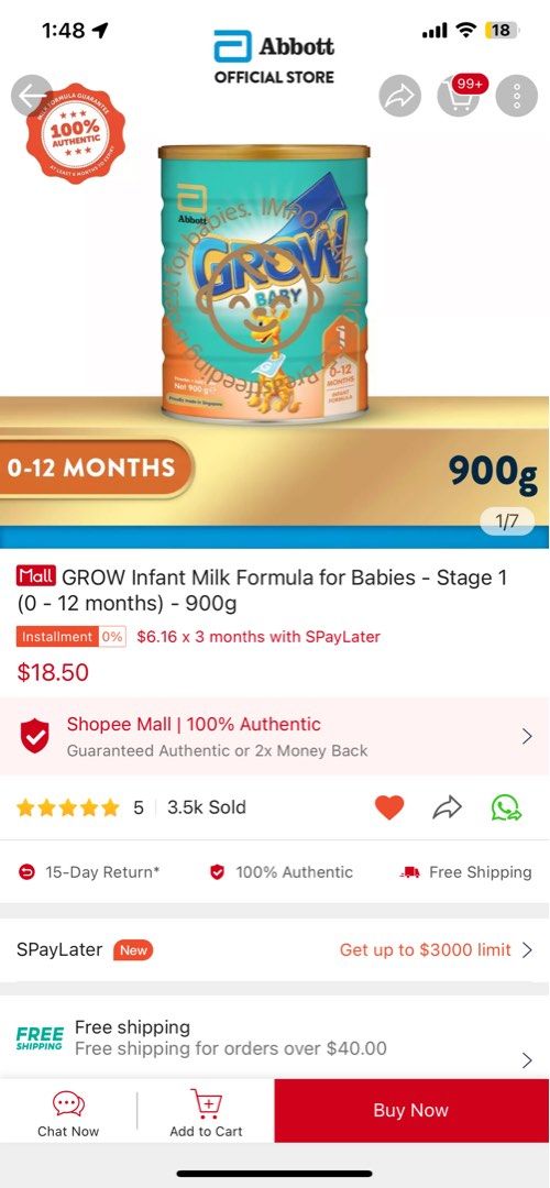 GROW infant milk formula Stage 1, Babies & Kids, Nursing & Feeding ...