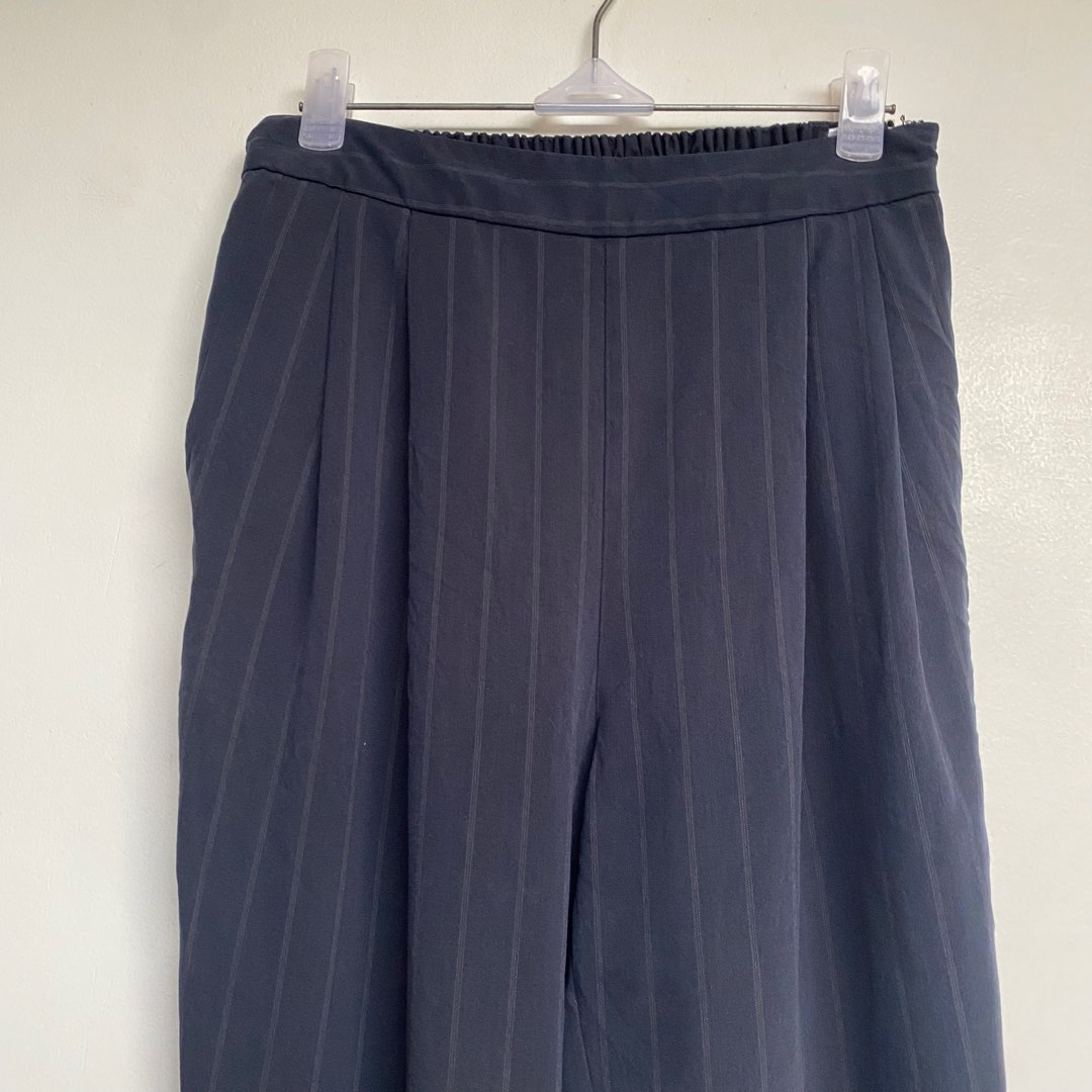 GU Navy Blue Pinstripes Jogger Trousers on Carousell