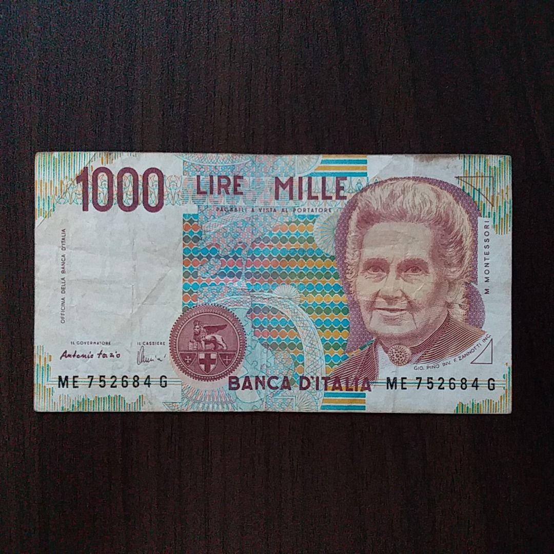 Italy 1000 Lire (1990) banknote, Hobbies & Toys, Memorabilia ...