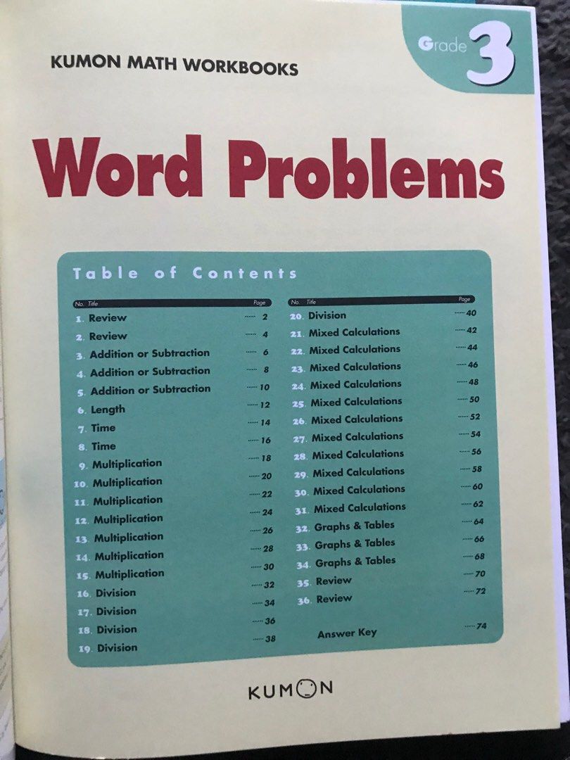 Kumon Maths workbooks Grade 3 Addition & Subtraction Word Problems Grade 2 Mental Arithmetic ...