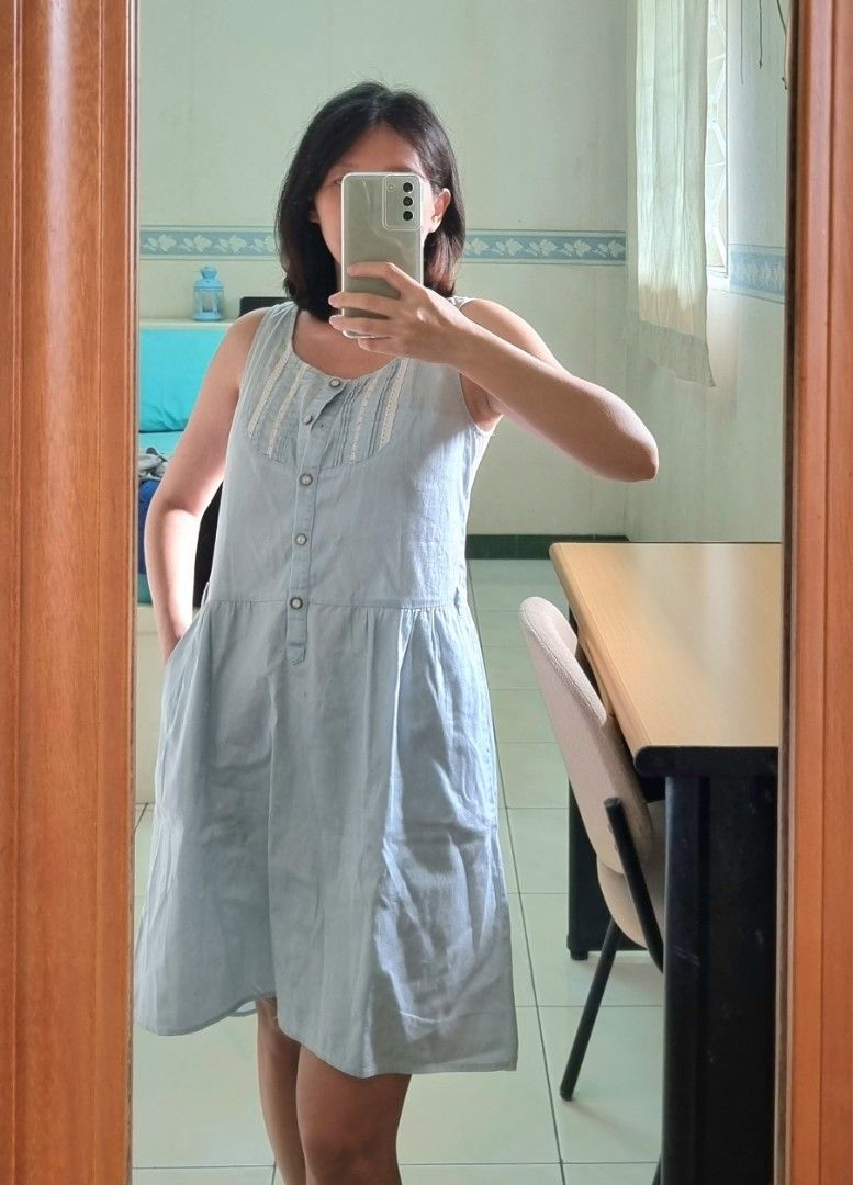 Light Denim Dress with Pocket Colorbox Biru Muda Back lace, Fesyen ...