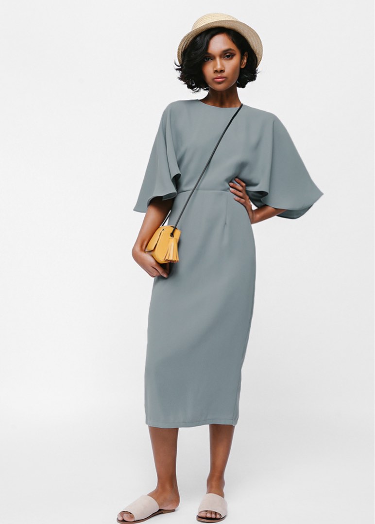 Love Bonito Merenia Cape Sleeve Midi Dress in Dusty Blue XS, Women's ...