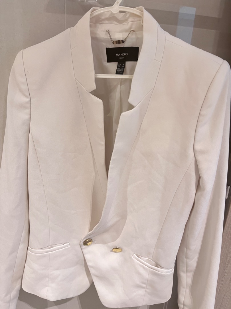 Mango Cream White Blazer, Women's Fashion, Coats, Jackets and Outerwear ...