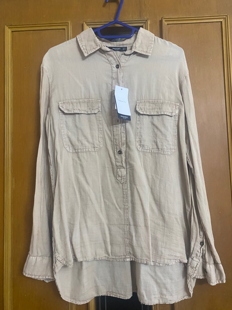 Mango Tan Linen Top, Women's Fashion, Tops, Blouses on Carousell