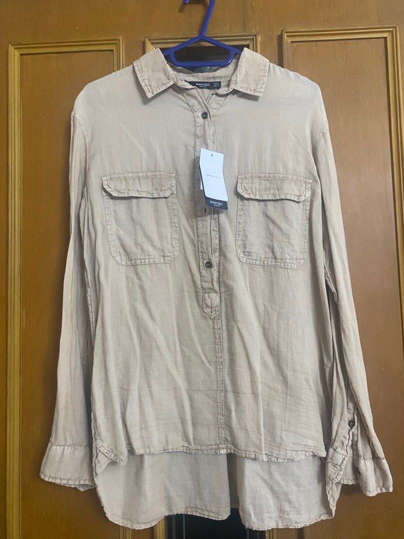Mango Tan Linen Top, Women's Fashion, Tops, Blouses on Carousell