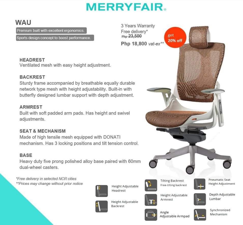 Merryfair Chair - WAU Model, Furniture & Home Living, Office Furniture ...
