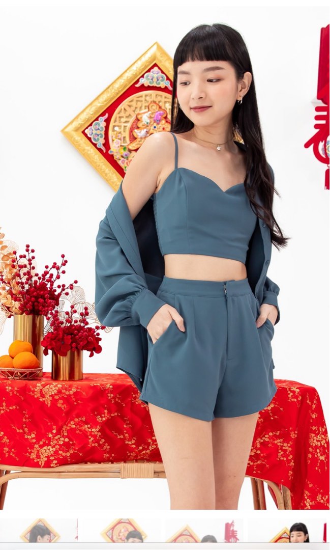 Mikayla Joan Long Sleeves Outerwear in Gunmetal Blue, Women's Fashion ...