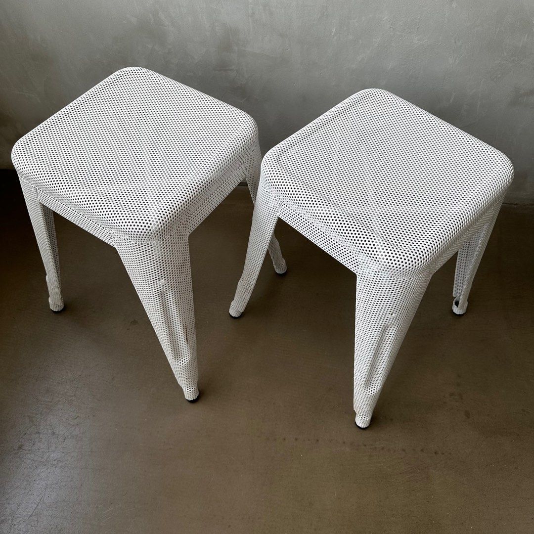 Perforated Tolix stools in white, Furniture & Home Living, Furniture ...