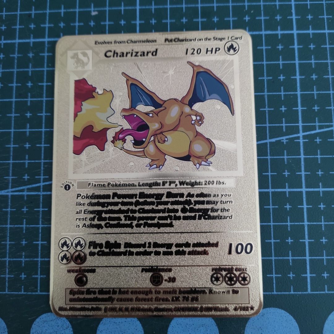 Pokemon TCG Charizard metal card base set first edition, Hobbies & Toys ...