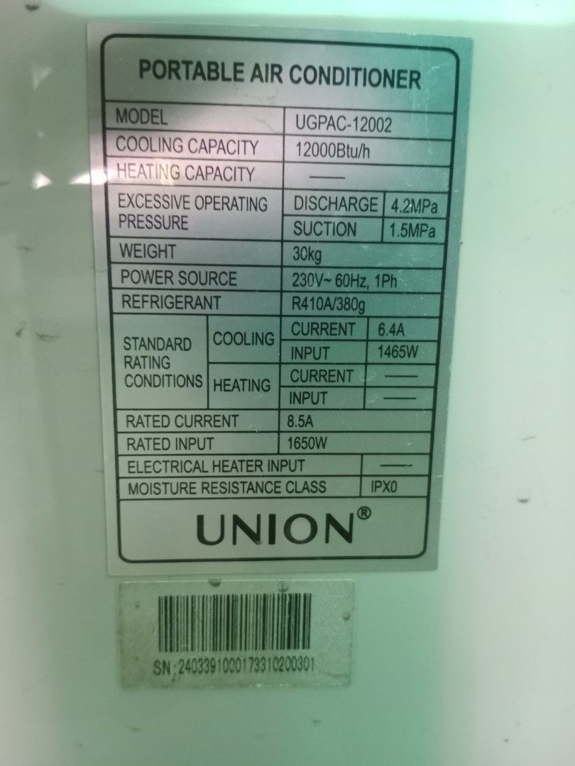 Portable Aircon Union, TV & Home Appliances, Air Conditioning and ...