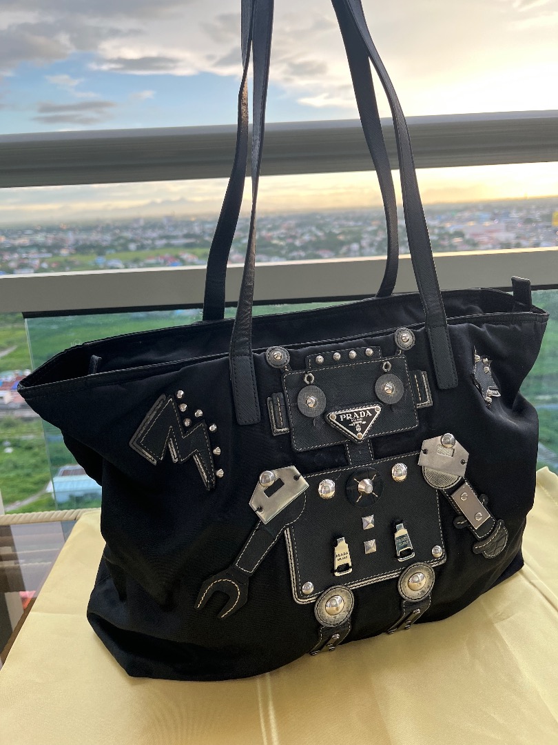 Prada Black Nylon Robot Medium Tote Bag on Carousell