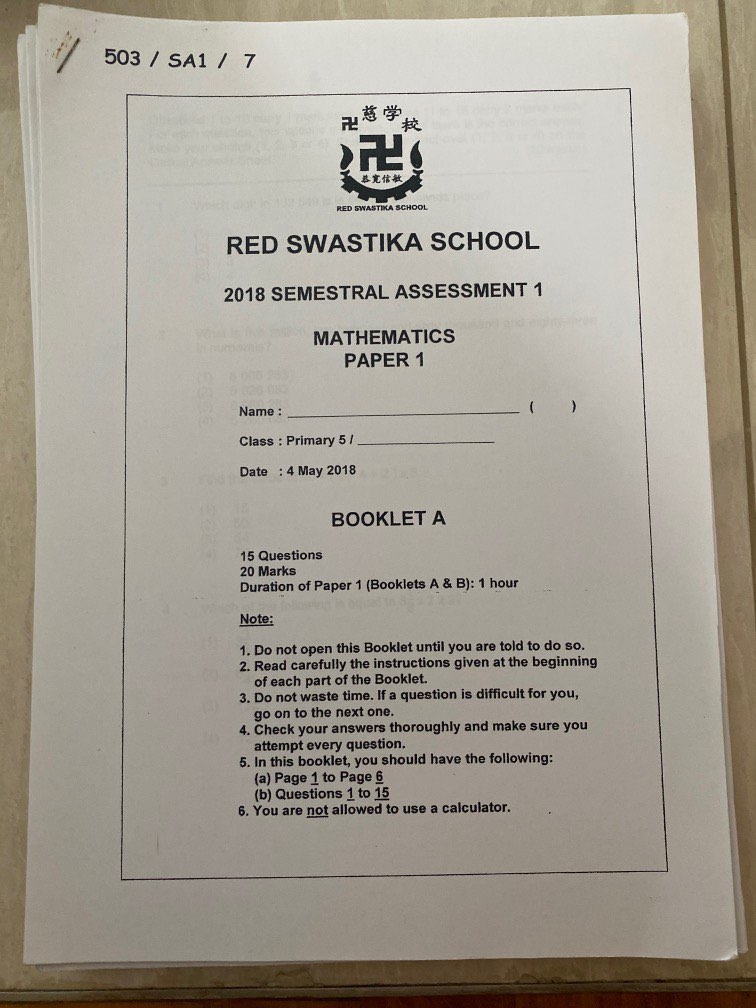 Primary 5 2018 Mathematics exam paper, Hobbies & Toys, Books ...